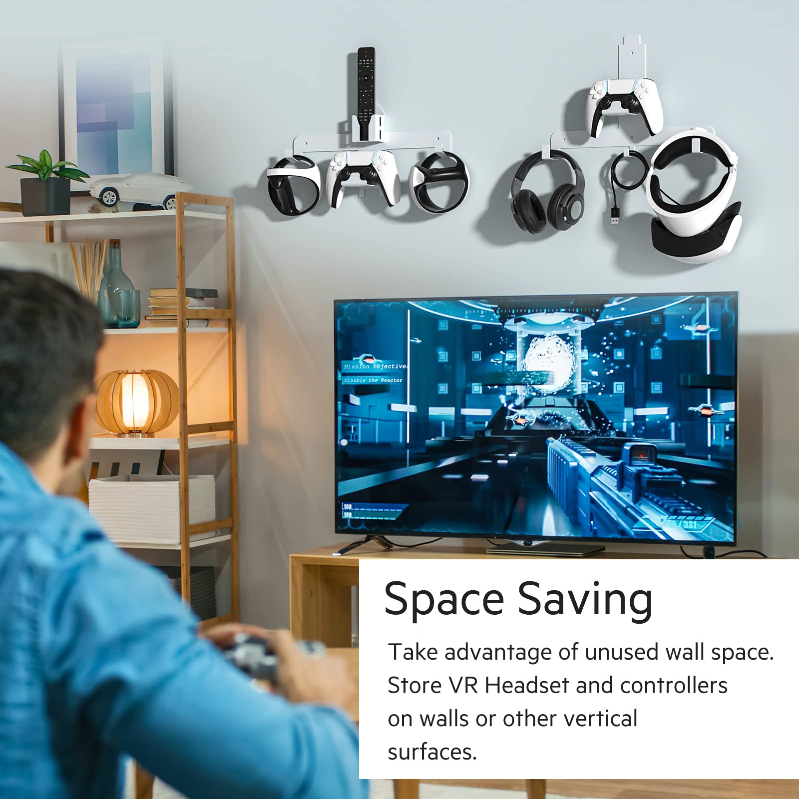 Wall Mount for Oculus Quest 2/3 Allnice Wall Mount Storage Stand for Oculus Quest 2/3 VR Headset,Sturdy Steel Wall Mount Bracket with Controller Holder & Headphone Hanger
