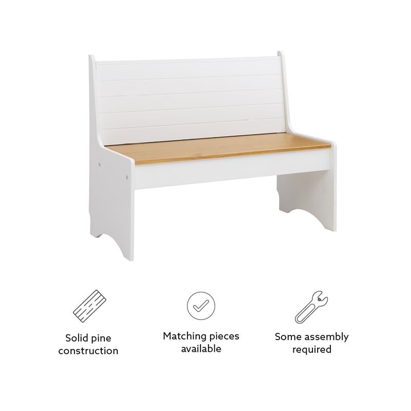 Linon Delk Wood 2 Tone Large Back Rest Bench in Honey and White