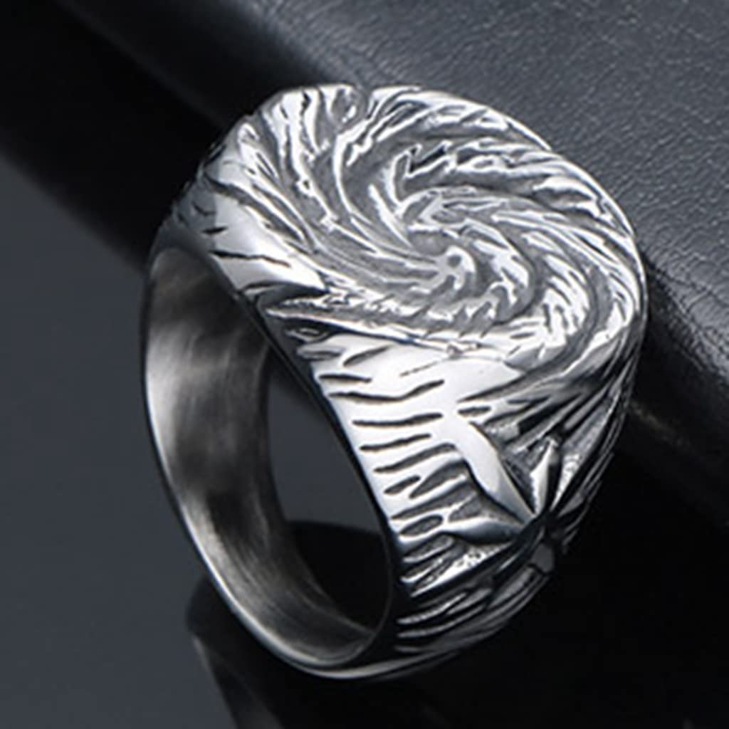 Retro Vintage Stainless Steel Round Signet Thunder Storm Spiral Vortex Wave Style Biker Party Ring (Grey, 9)