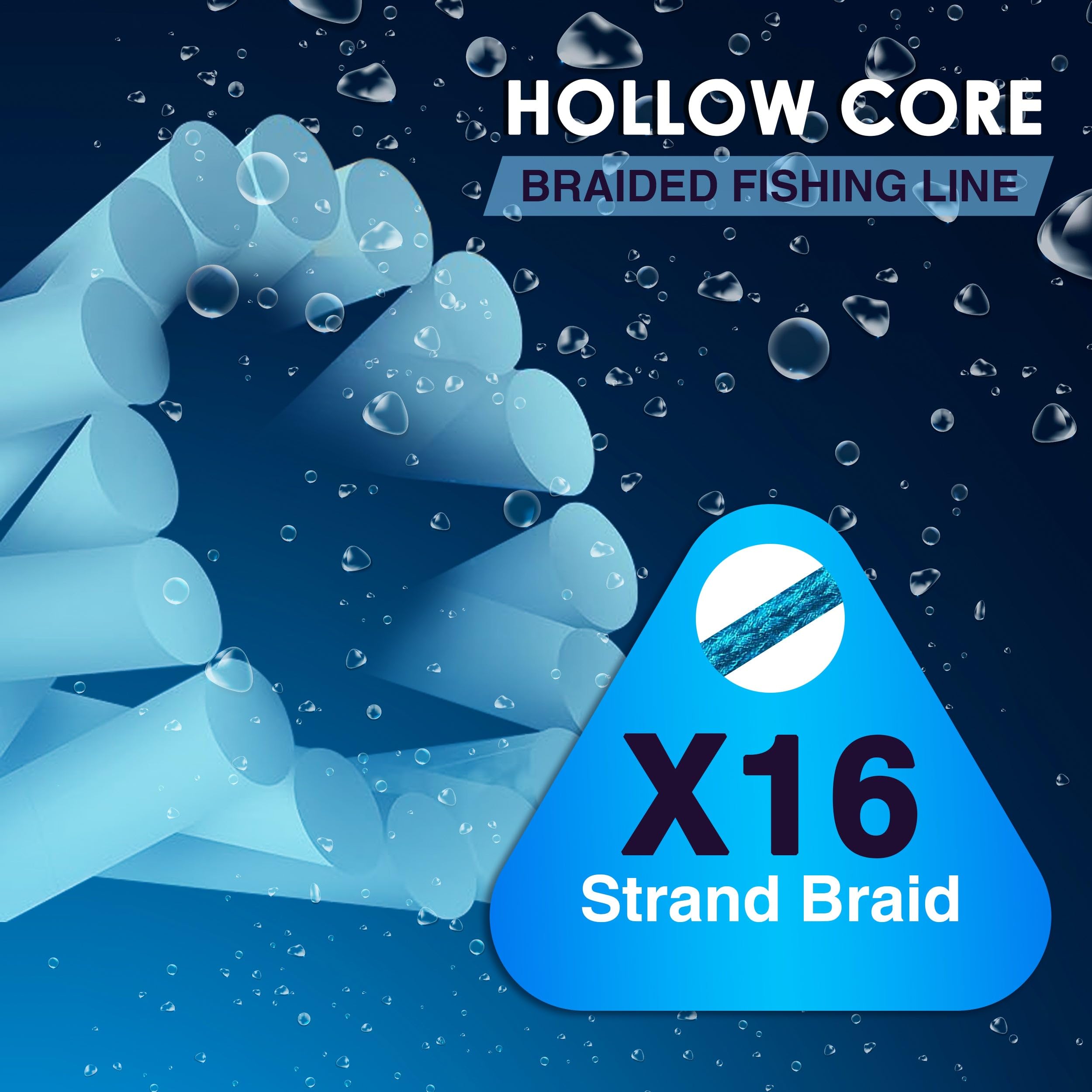 Reaction Tackle Hollow Core, 16 Strand Braided Fishing Line Blue Camo - 80LB / 1000yds