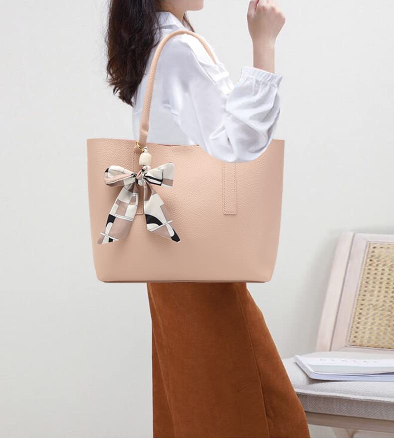 Soft Pebbled Faux Leather Tote Shoulder Bag with Bowknot Large Capacity Satchel Handbag Purse