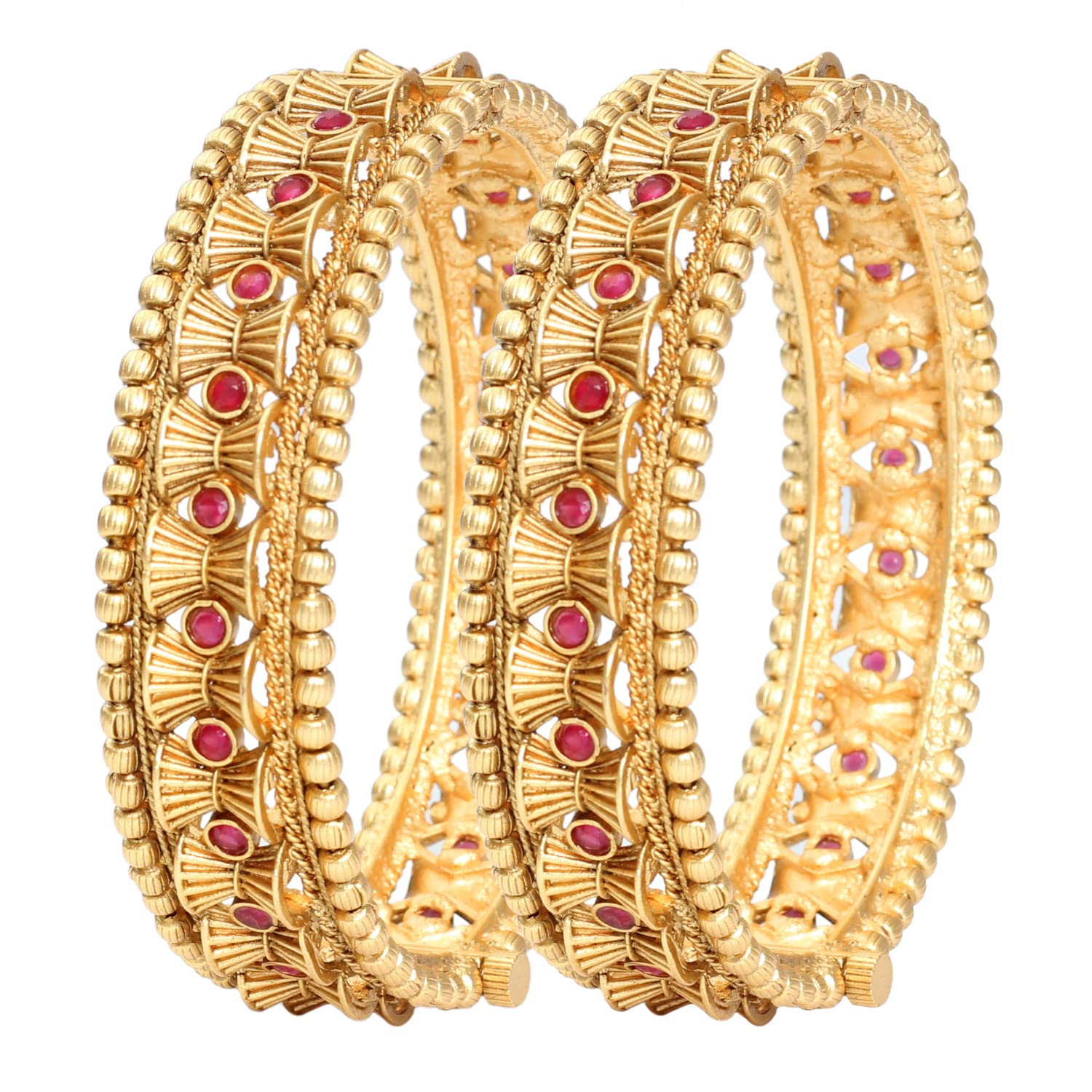 SANARA Indian Traditional 2 Pcs Polki Ruby Bangle Bracelets Set Wedding & Partywear Designer Matching Costume Jewelry (Red, 2.6)