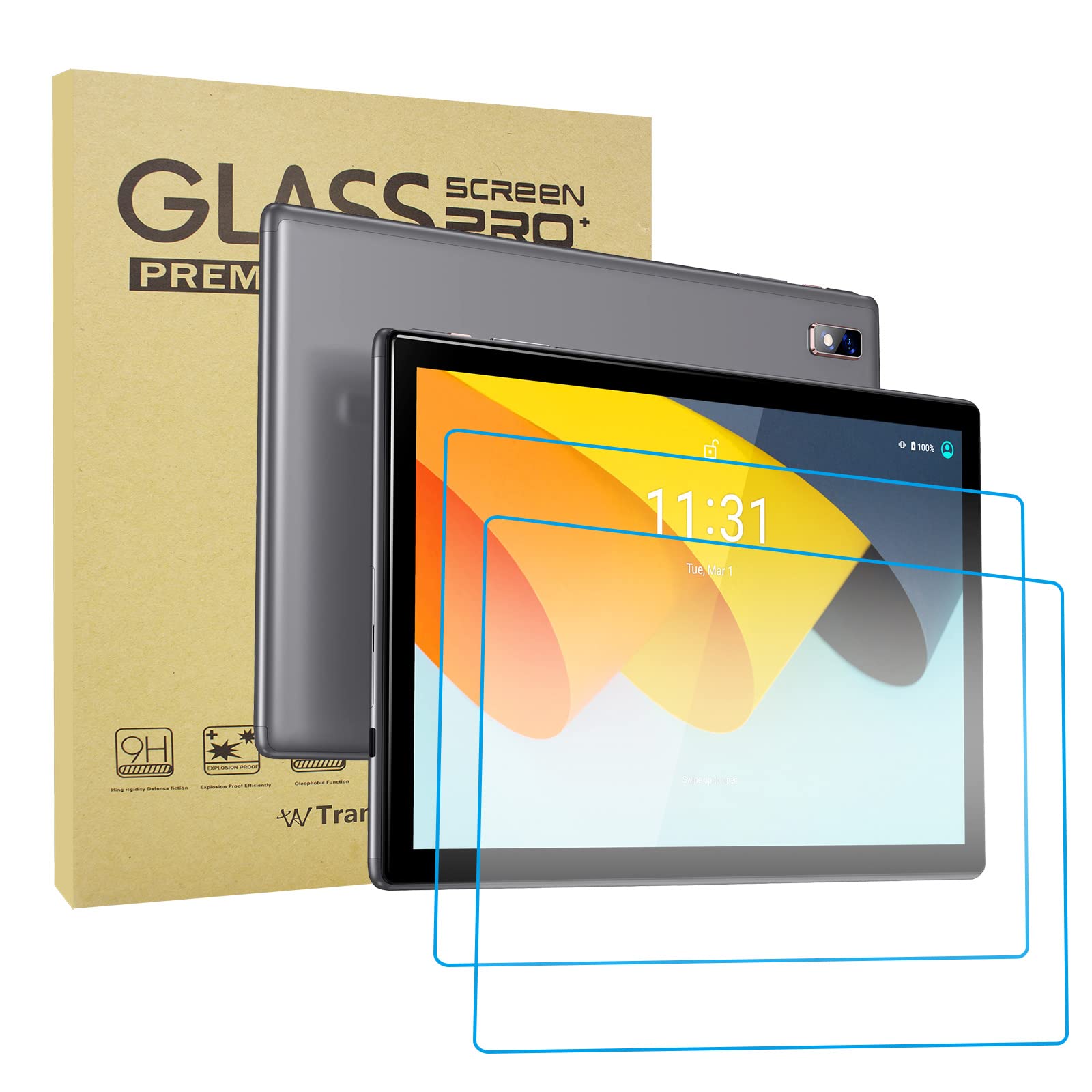 Transwon 2PCS Tempered Glass Screen Protector for BYYBUO SmartPad A10/A10_L Tablet 10.1 Inch/BYYBUO SmartPad T10 Pro Tablet/BYYBUO SmartPad T10 Screen Protector