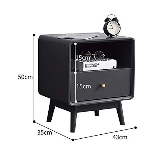 ZHAOLEI All Solid Wood Bedside Table Bedroom Nordic Home Wood Simple Bedside Storage Cabinet Gray