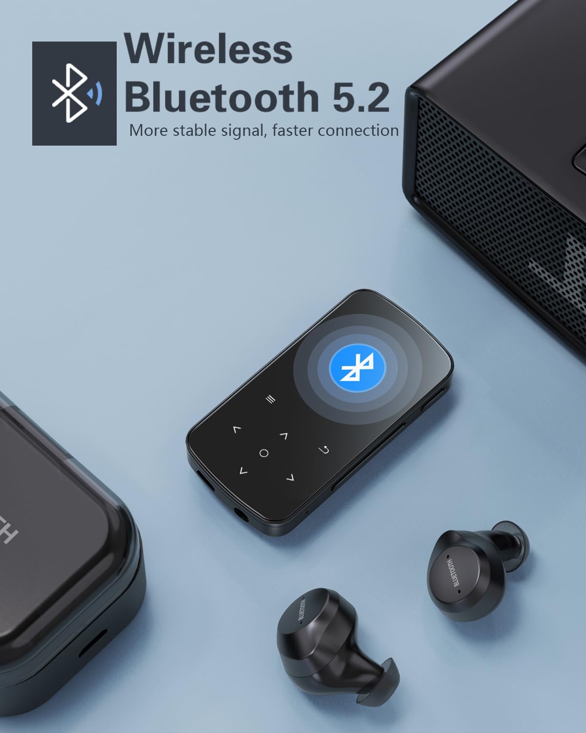 MP3 Player 64GB with Bluetooth 5.2, 1.5 inch Colorful Screen Sensitive Touch Button, Hi-Fi Music MP3 Player with Clip Pedometer Function Card Reader, for Sports Running etc