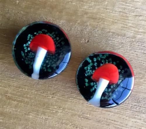 Lobal Domination PAIR of Floating Red Mushroom Pyrex Glass Double Flare Plugs with Glow in the Dark Background (8mm (0g))