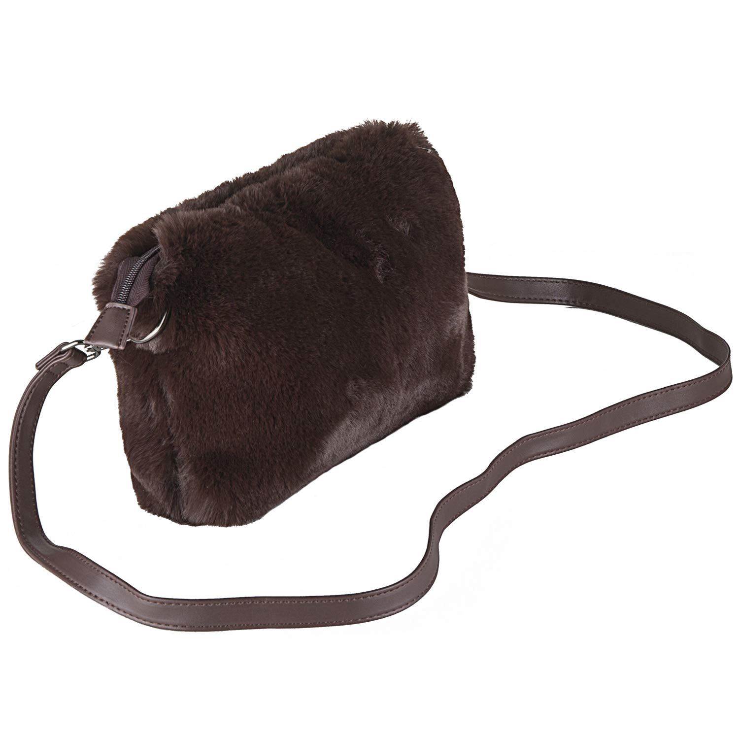 Luxe L 100% Faux Fur Purse for Women Soft Modern Crossbody Purse Handbag with Detachable and Adjustable Faux-Leather Strap, Chocolate Brown