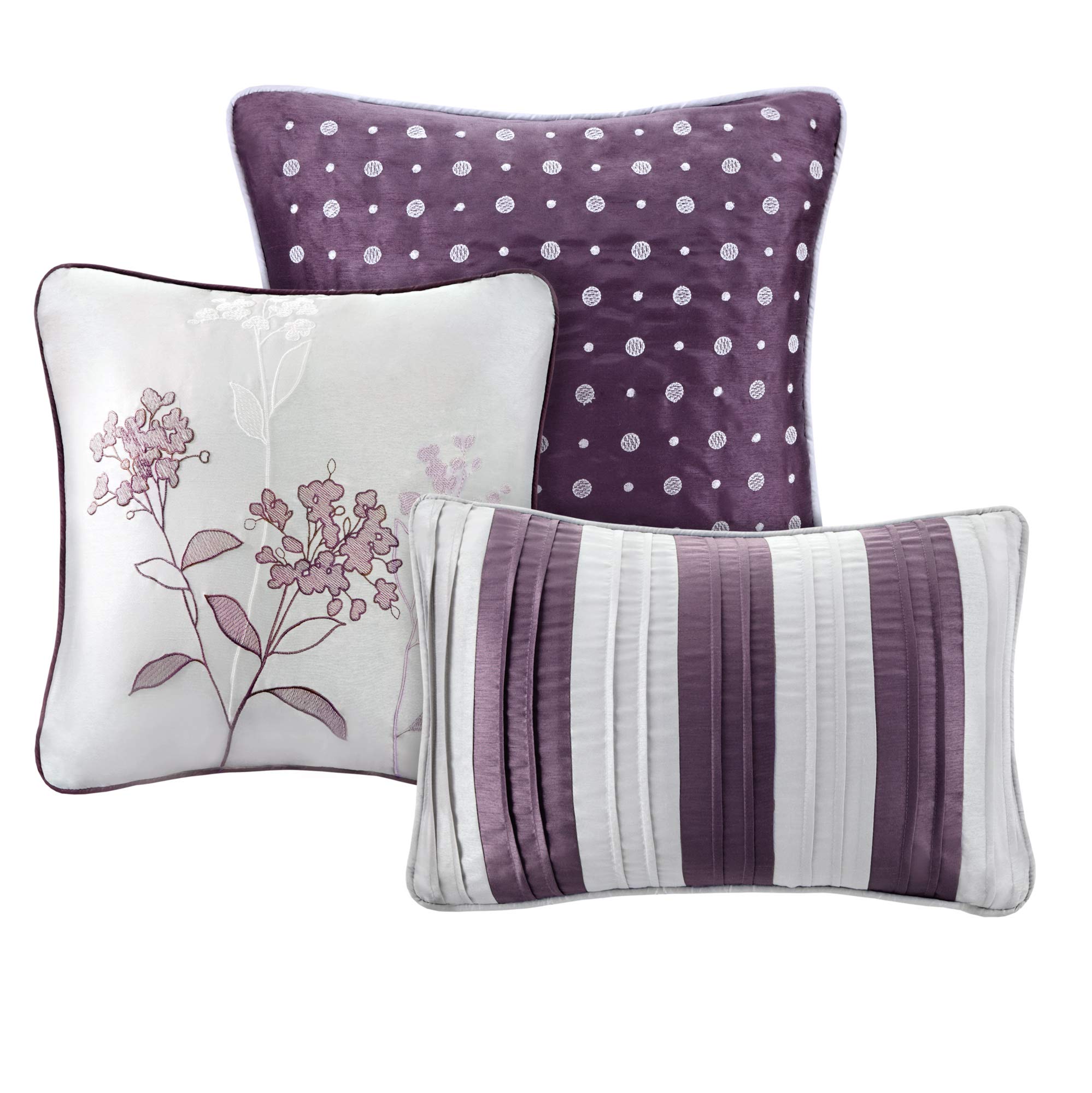 Madison Park Hampton Luxe Comforter Set-Modern Stitching Design All Season Down Alternative Cozy Bedding with Matching Shams, Decorative Pillow, King (104 in x 92 in), Plum 7 Piece