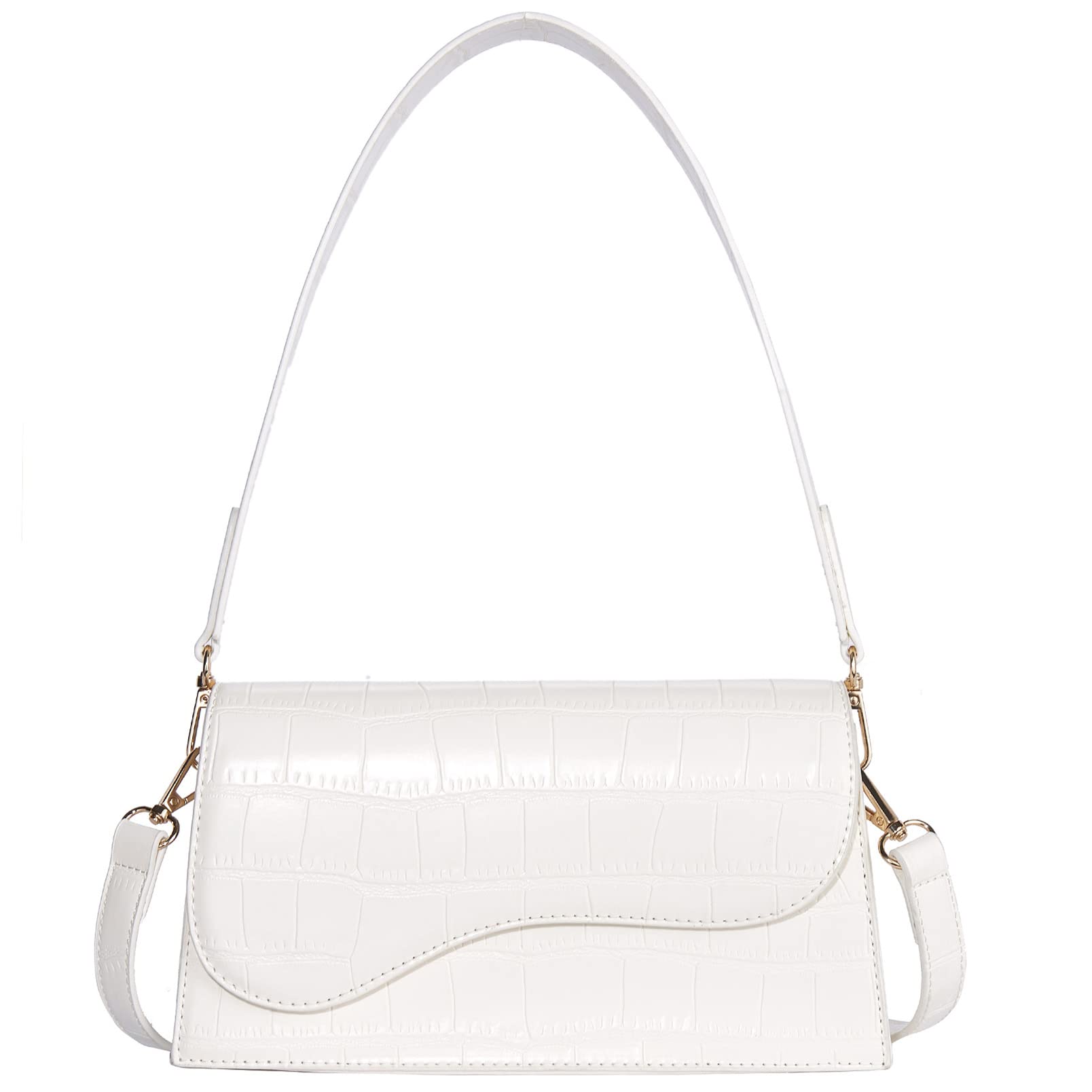 Telena Shoulder Bag for Women, Vegan Leather Women's Shoulder Purses Handbags with 2 Removable Strap Crossbody Bag Purses Crocodile Pattern White