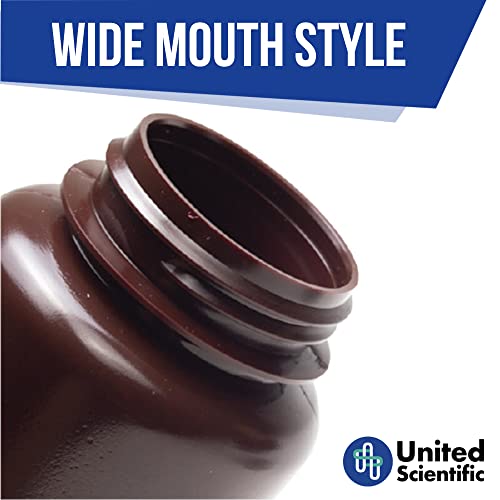 United Scientific™ 33465 | Laboratory Grade HDPE Wide Mouth Amber Reagent Bottle | Designed for Laboratories, Classrooms, or Storage at Home | 500ml (16oz) Capacity | Pack of 12
