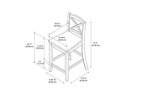 Linon Home Dcor Black X Back Counter Stool, 16" W x 17.91" D x 37.01" H
