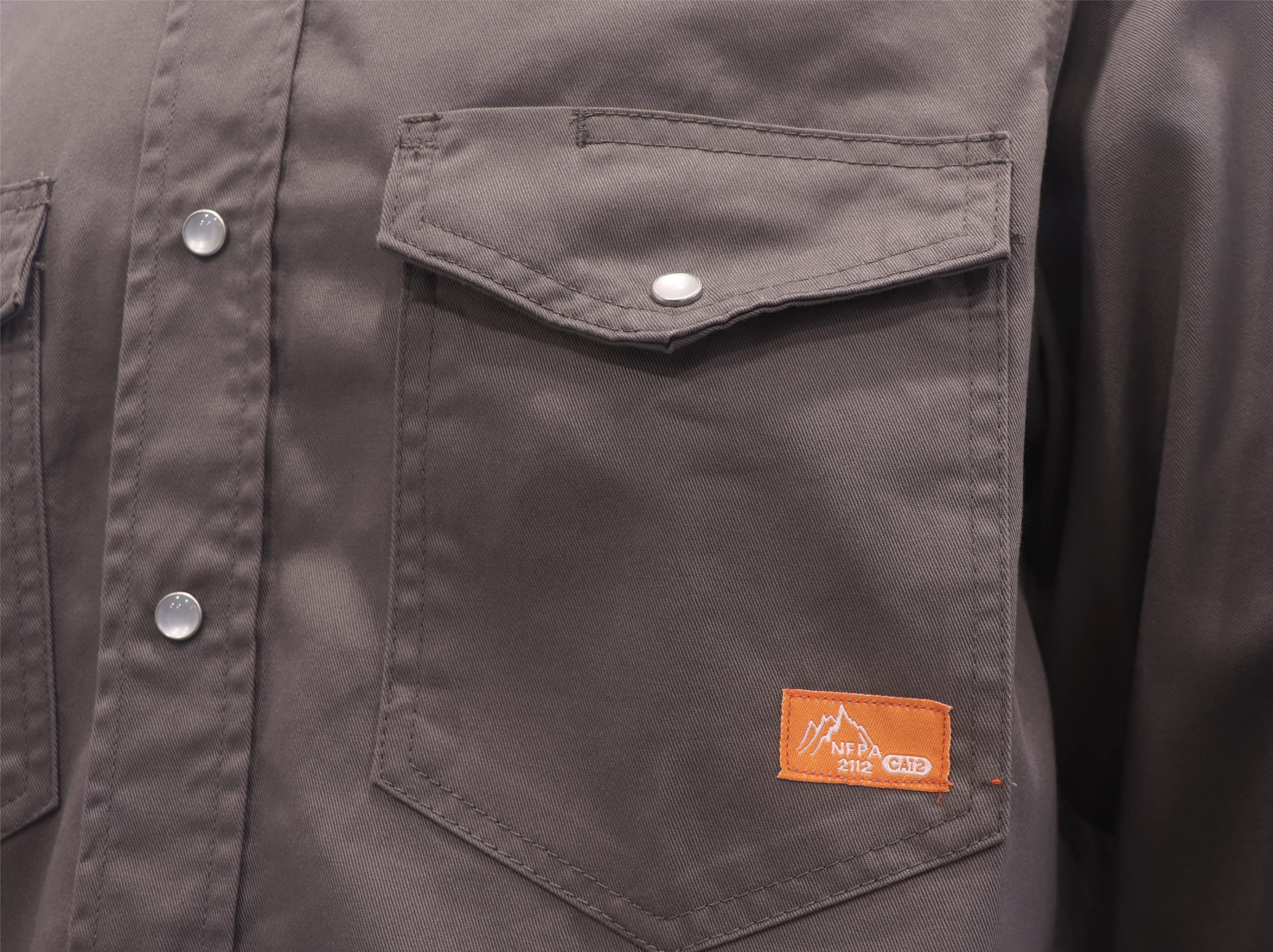 Titicaca FR Shirt for Men Pearl Snaps Flame Resistant 100% C 7.5oz Gray Welding Shirt