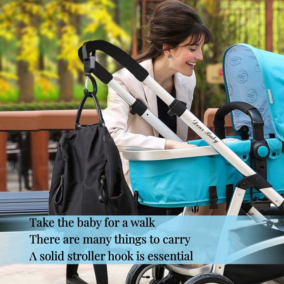 Ymeibe 3Pcs 360 Degree Rotation Baby Stroller Hooks, Multifunctional Baby Stroller Buckle, Rotating Hooks for Infants Babys Carriage Mommy Bag Diaper Bag Purse (Black)