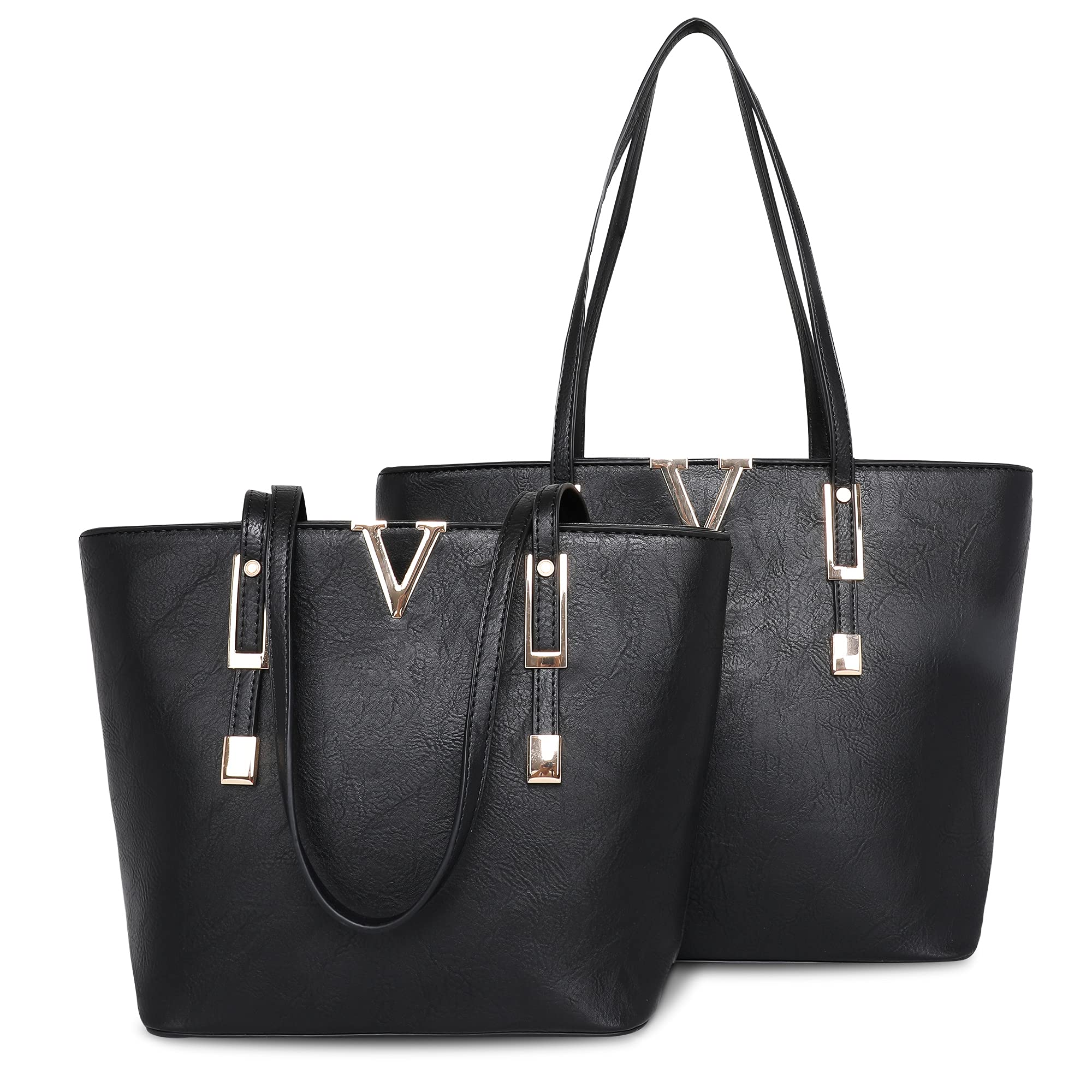 Montana West Tote Handbag for Women Vegan Leather Shoulder Bag Large and Medium 2PCS Purses Set MWC2-034BK