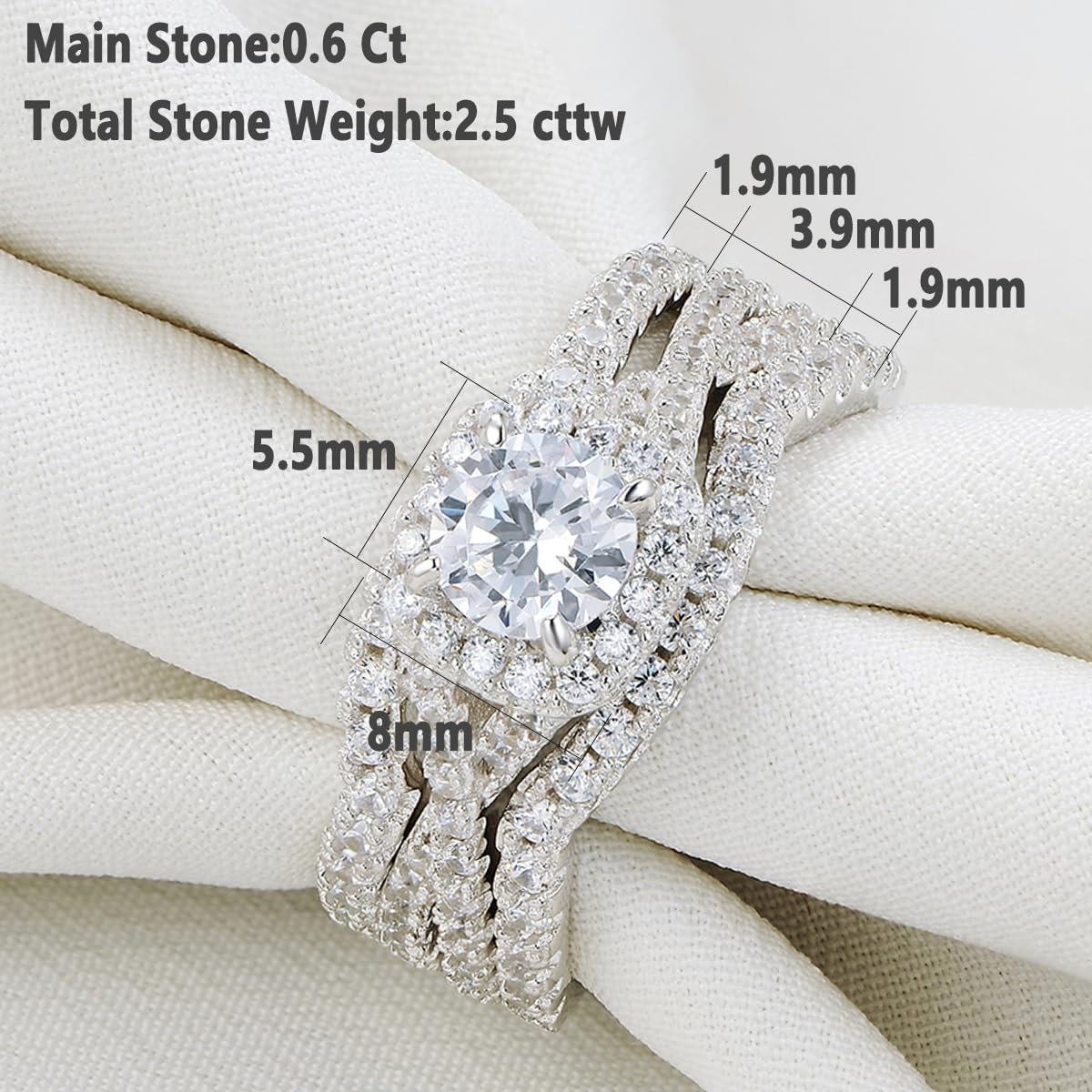 Newshe Engagement Wedding Ring Set for Women 925 Sterling Silver 3pcs Round White AAA Cz Size 7.5