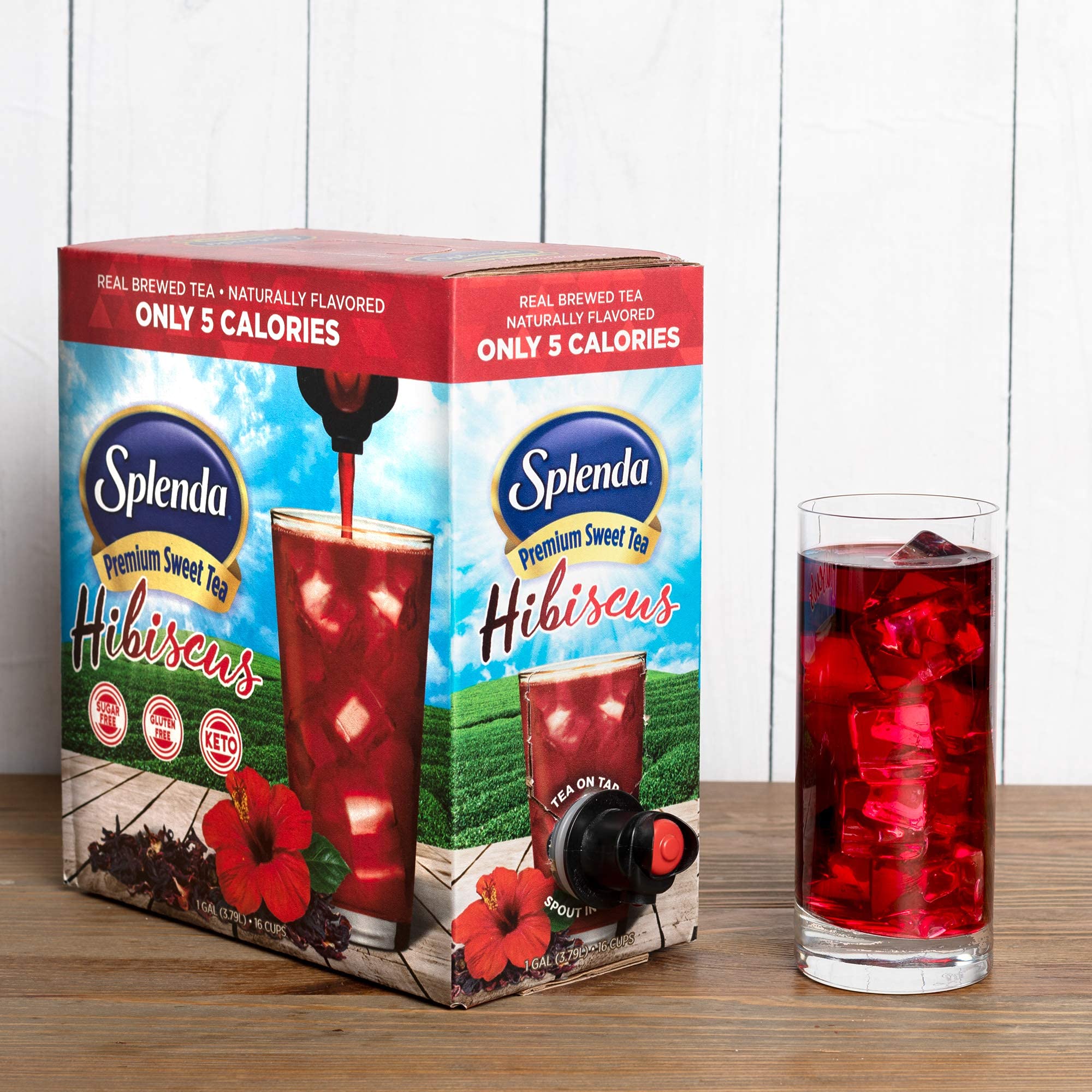 SPLENDA Premium Sweet Tea On Tap, 1 Gallon Bag In Box Ready to Drink Liquid, Hibiscus Tea, 128 Fl Oz