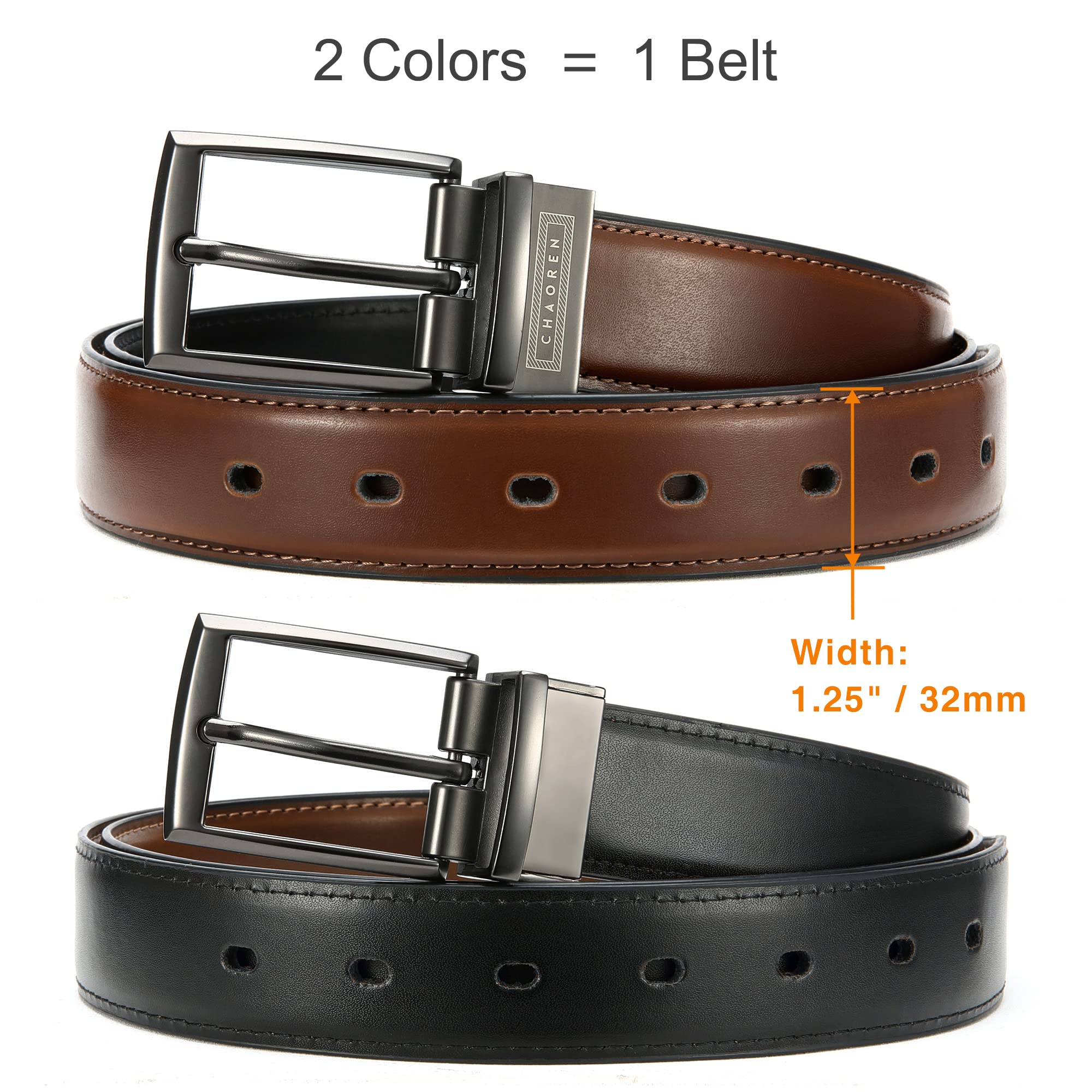 Reversible Belt for Women, CR 1.25" Womens Leather Belt for Jeans Pants - 2 Styles in One Belt