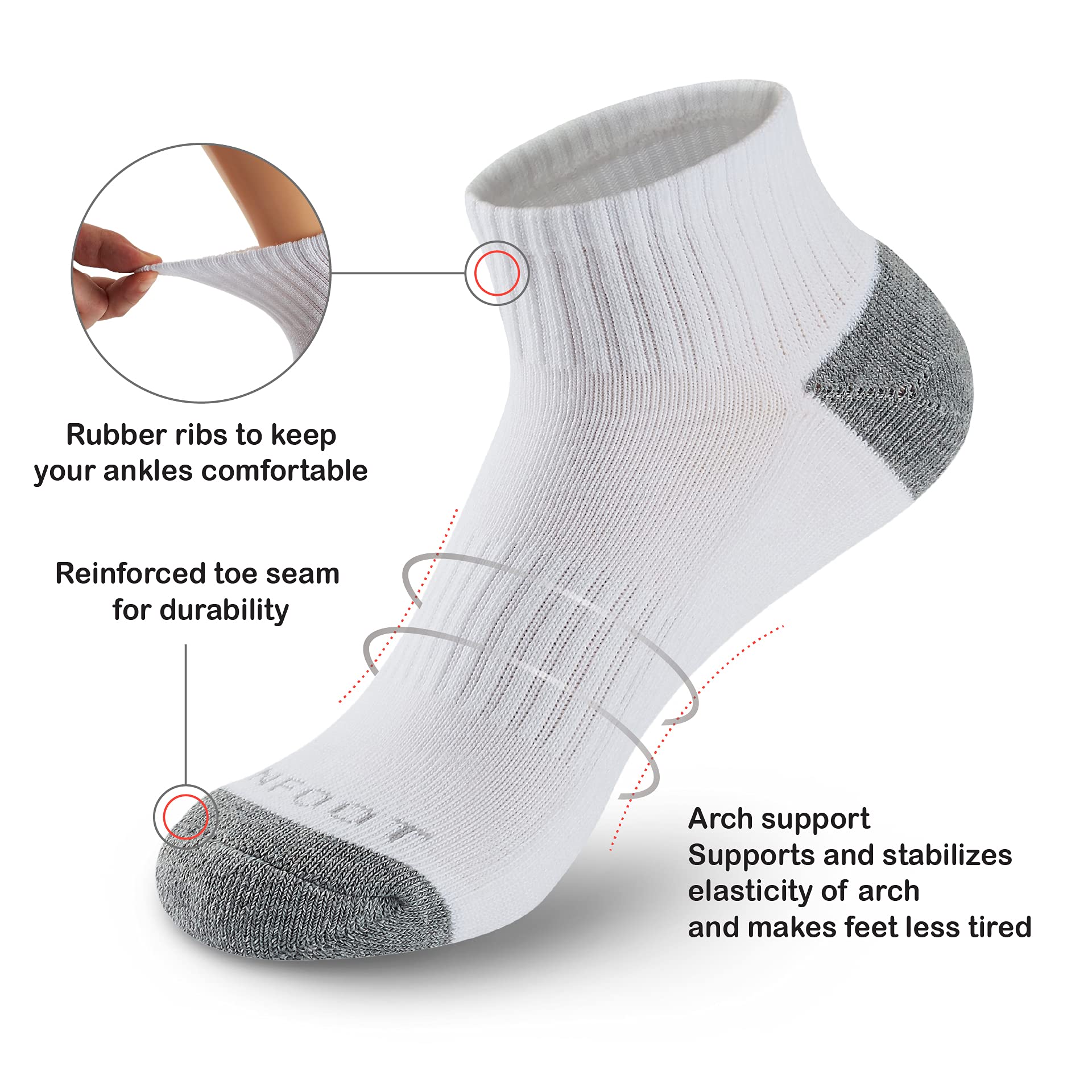 MONFOOT Women's and Men's 6 Pairs Daily Cushion Comfort Fit Performance Quarter Socks Large, multipack