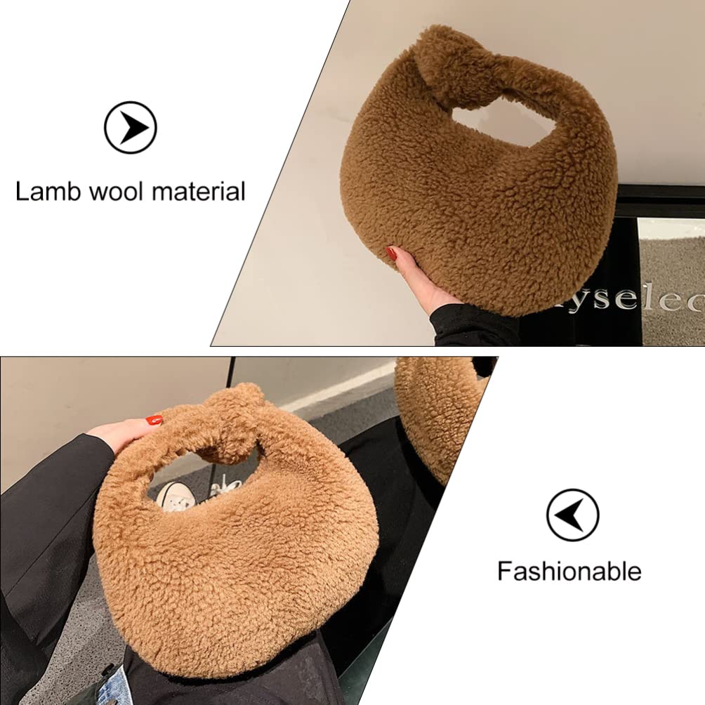 VALICLUD Women Dumpling Bag Plush Handbag Sheepskin Bag Plush Bag for Winter Storage Bag for Autumn and Winter Brown