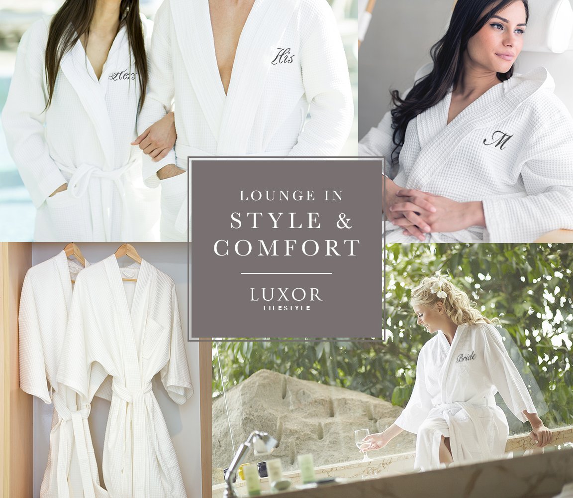 Luxor Linens LUXA HOUSE - Waffle Bathrobe - 100% Egyptian Cotton - Unisex/One Size Fits Most - Light Blue - One Size Fits Most