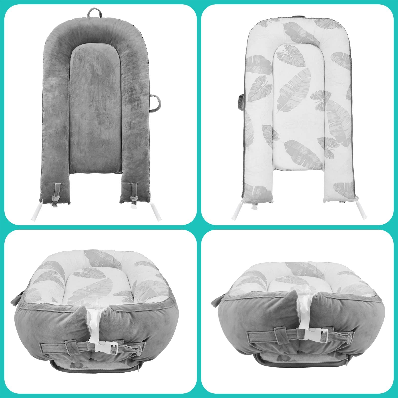 MPenguin Baby Lounger Baby Nest Cover for Newborn Nest Co Sleeping Bed Machine Washable, Adjustable Size, 37’’x21’’ (Leaf)