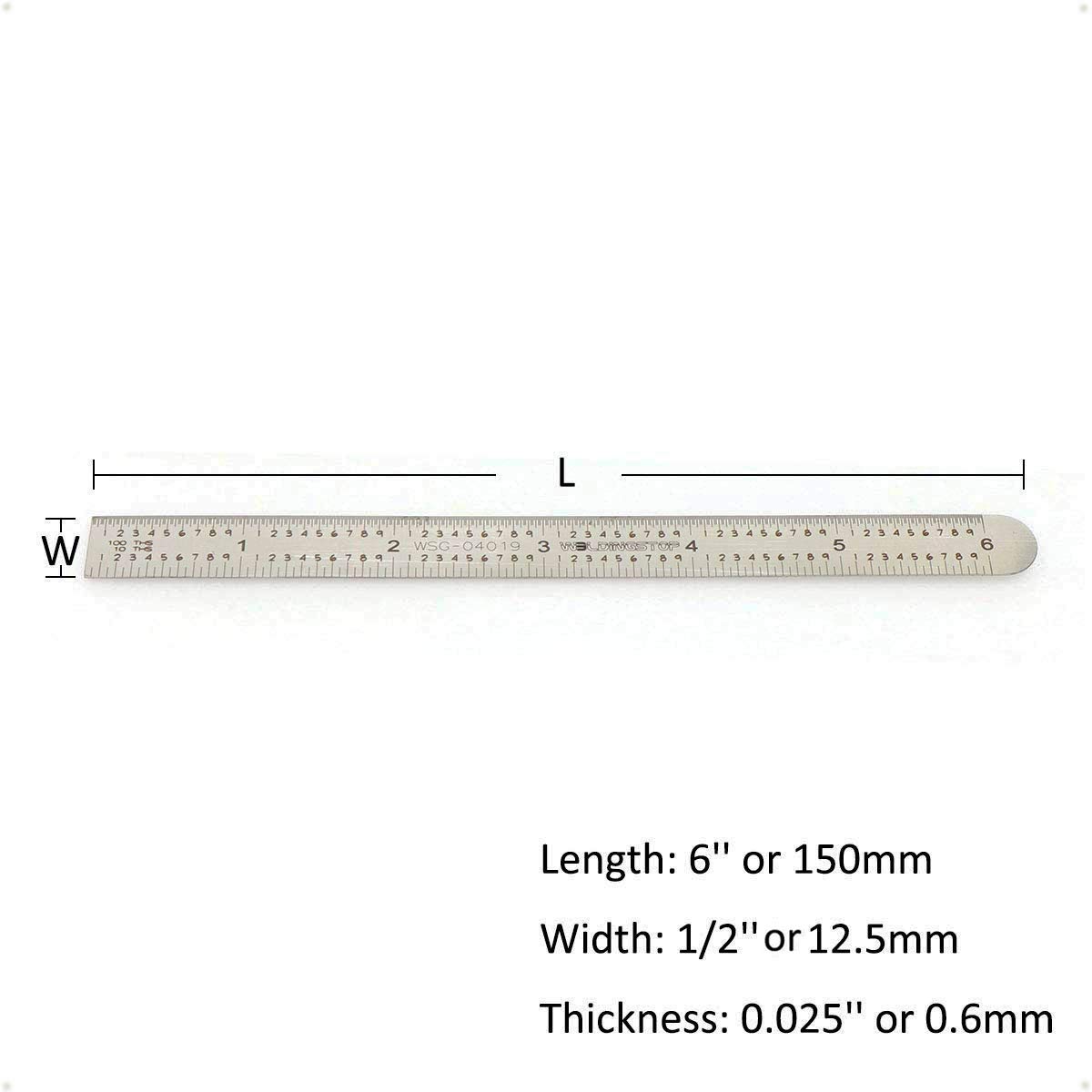 WeldingStop 5R Scale 6 Inch Machinist Ruler 10th 100th 32th 64th Flex Rule Flexible Stainless Ruler