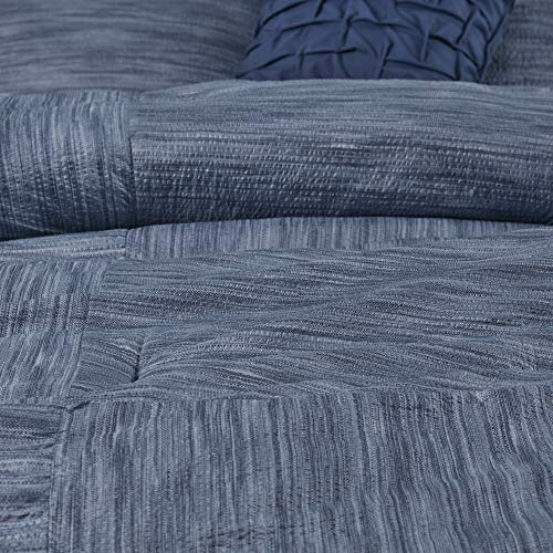 Madison Park Walter Comforter-Luxe Seersucker Print Design All Season Down Alternative Bedding, Matching Shams, Bedskirt, Decorative Pillows, California King (104 in x 92 in), Navy