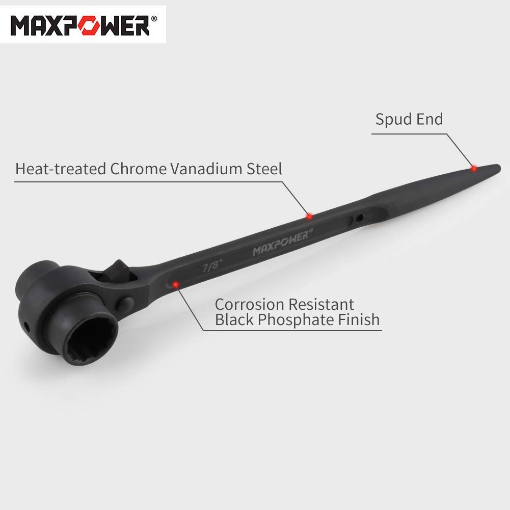 MAXPOWER 2 Pieces Spud Ratchet Set, 3/4 Inch x 7/8 Inch Dual Socket Spud Ratchet, 17mm x 19mm Metric Spud Ratchet Scaffold Wrench
