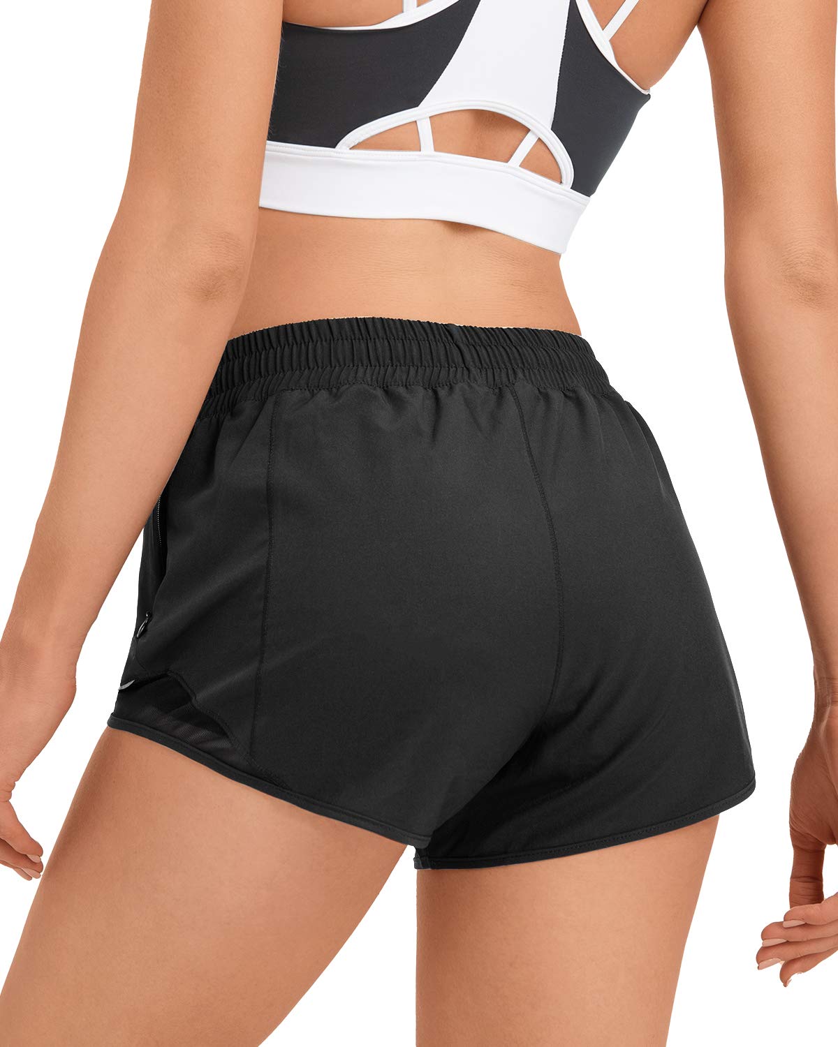 PEUSOON Women's Workout Quick-Dry Shorts, 2 in 1 Athletic Running Shorts, Elastic Drawstring Active Gym Shorts with Pockets Black