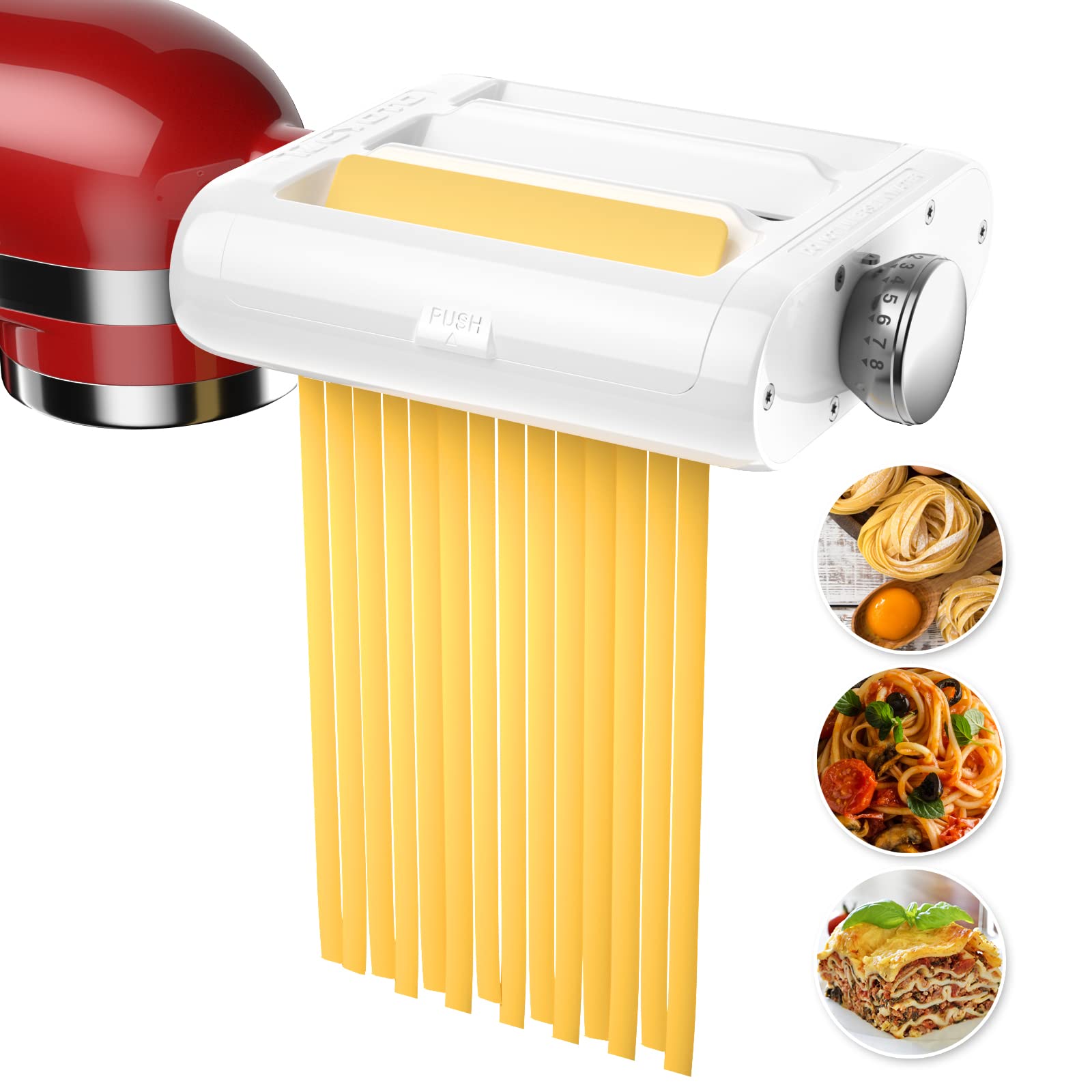Pasta Maker Attachment 3 in 1 Set for KitchenAid Stand Mixers, Included Pasta Roller, Spaghetti &Fettuccine Cutter Pasta Machine Attachment Accessories and Cleaning Brush for KitchenAid