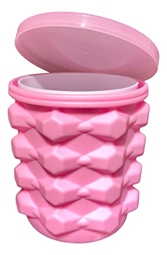 The Ultimate Mini Ice Cube Maker Pink Silicone Bucket Ice Mold and Storage Bin, Portable 2 in 1 Ice Cube Maker, Small Ice Container Makes Frozen Ice Cubes, Craft Ice, Closed Ice Cube Tray, Round