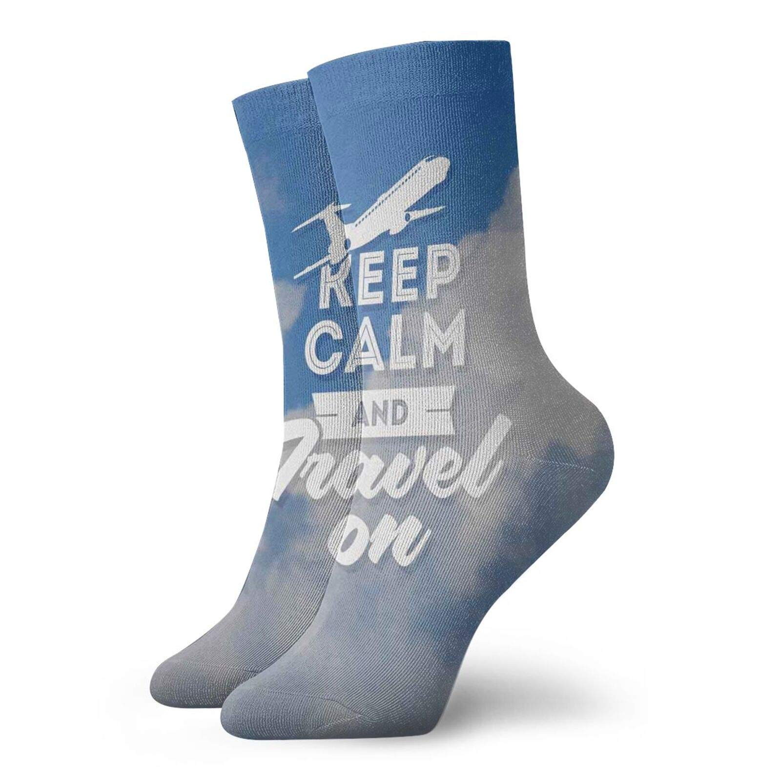 niBBuns Compression Socks Women and Men Aviation Theme Keep Calm And Trave On Message With Plane Icon And Clouds Socks Best for Circulation,Medical,Running,Athletic,Nurse,Travel