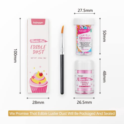Shimmer Pink Edible Glitter For Drinks, 4g Food Grade, Sujoygar, Luster Dust for Cake Decorating, Cocktail, Baking, Chocolate, Strawberrie