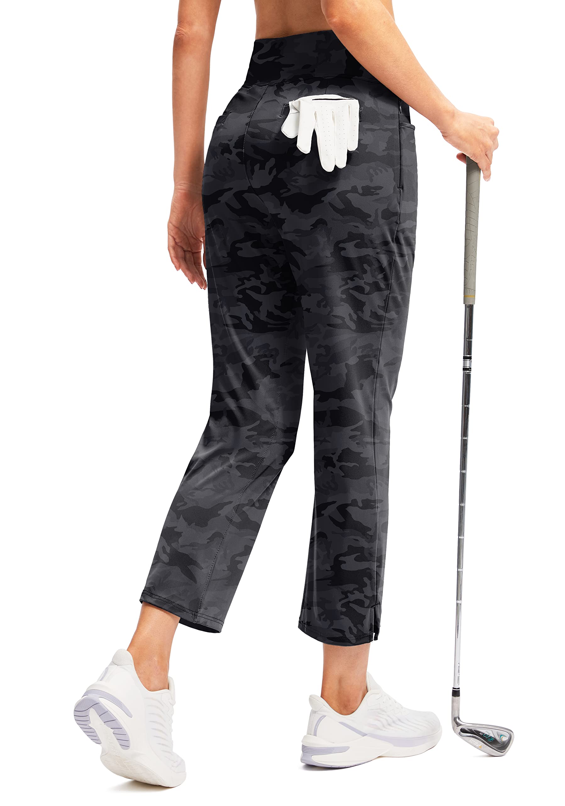Soothfeel Women's Golf Pants with 5 Pockets High Waisted Stretch Sweatpants Travel Athletic Work Ankle Pants for Women (Grey Camo, L)