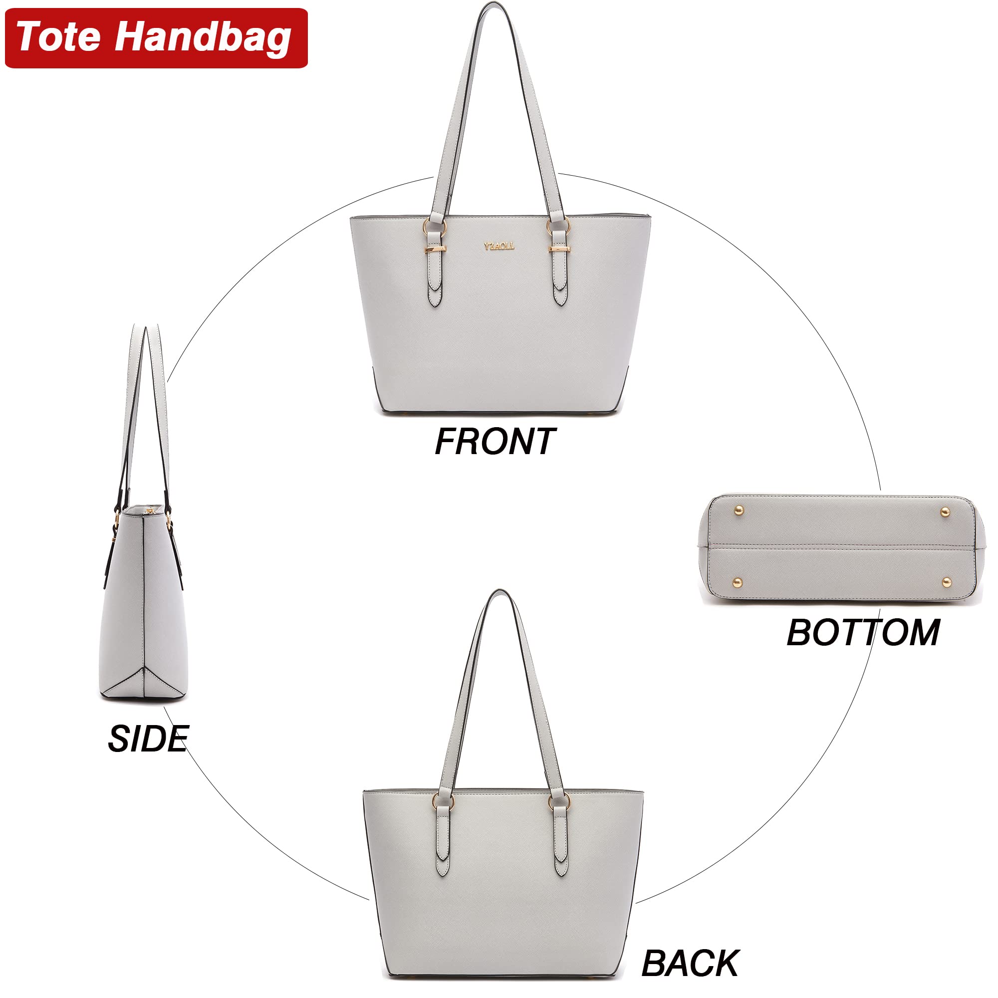 Purses for Women Large Tote Shoulder Satchel Bags Double Handle Handbags and matching Wallet set 2pcs Grey
