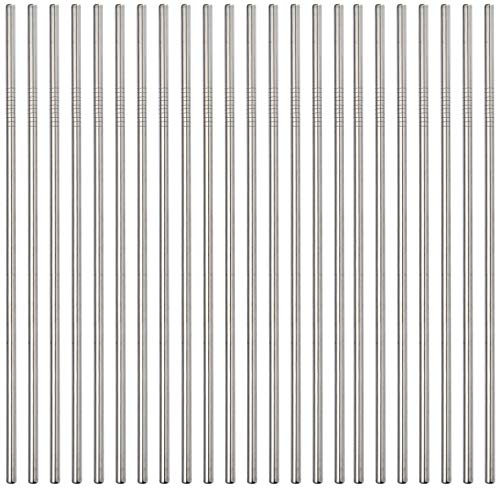 Reusable Metal Straws 50Pack,8.5"Stainless Steel Straws In Bulk 215x6mm Straight Bent Curved Drinking Straws for 20oz Tumblers Yeti Mugs (Silver straight straw-50Pack-215)