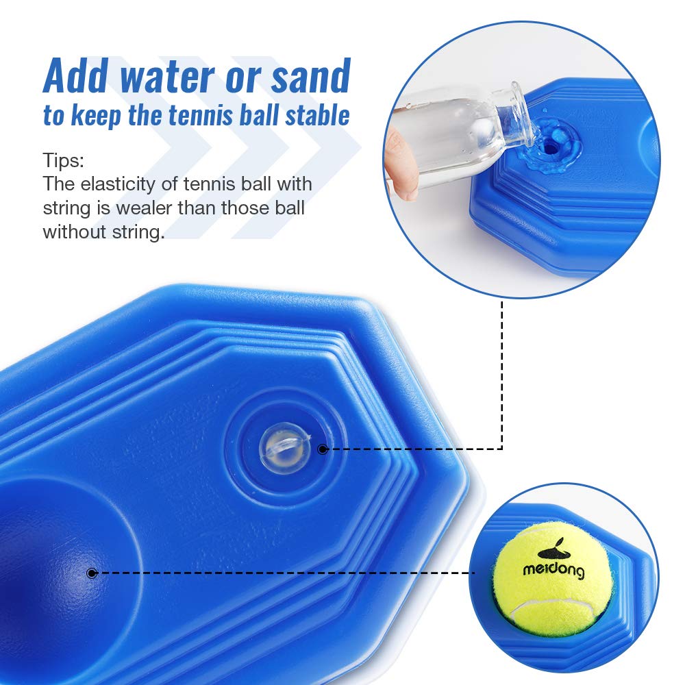 MEIDONG Tennis Trainer Rebound Baseboard With 3 long Rope Balls Great for Singles Training, Self-Study Practice, Tennis Training Tools for Kids Adults Beginners (Blue)