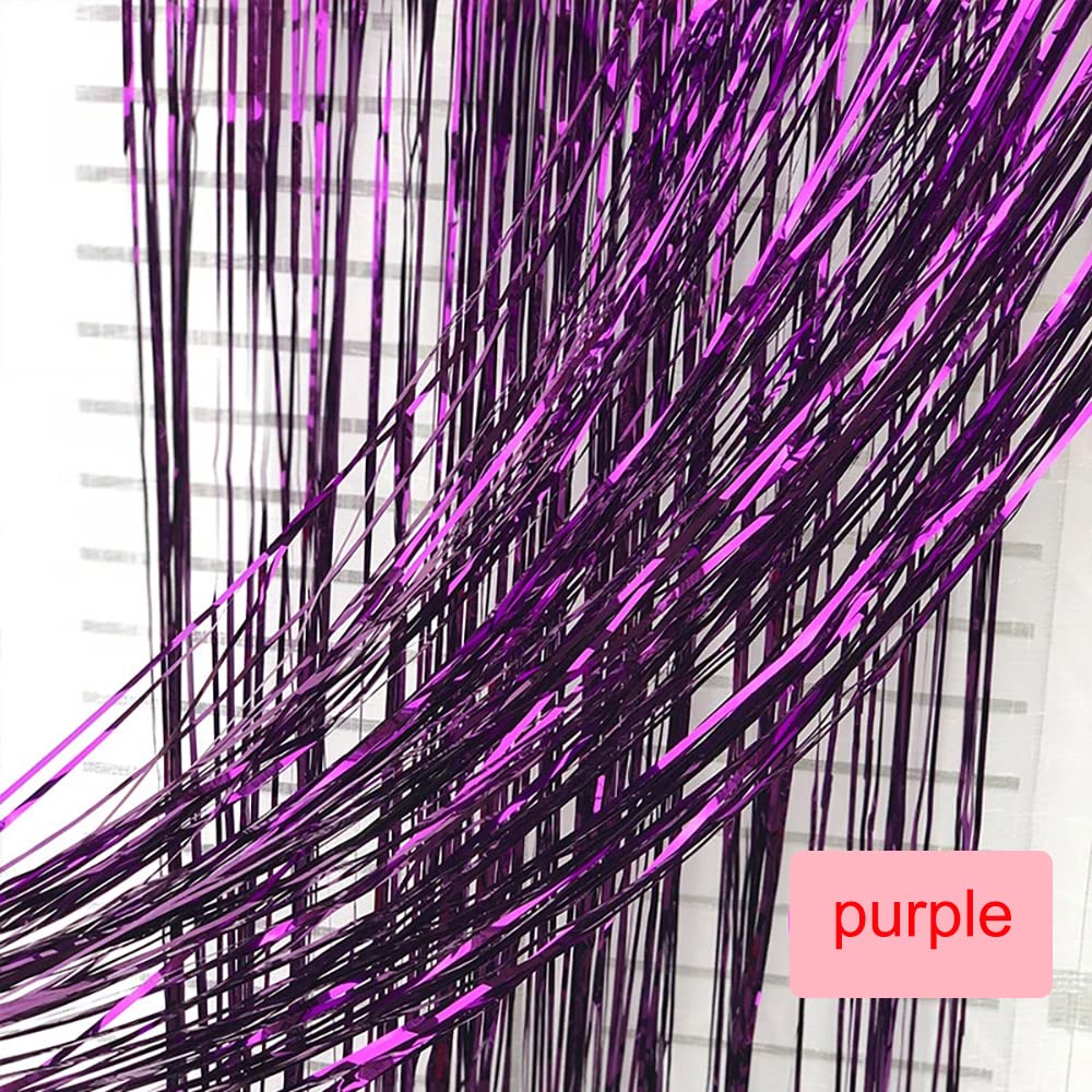 Purple Backdrop Curtains for Party Decorations - 6.5x8.2 ft, Pack of 2 | LILF Non-Marking Tape Foil Fringe Curtain Streamers Tinsel Backdrop for Birthday Bachelorette Party Photo Booth Props