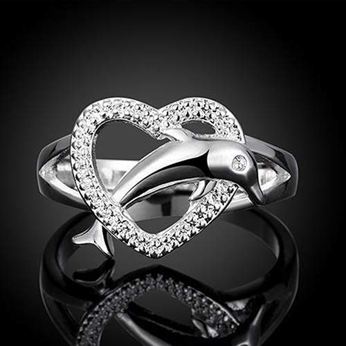 loinhgeo Women's 925 Silver Plated Dolphin Heart Finger Ring Jewelry Charm for Party Prom 7