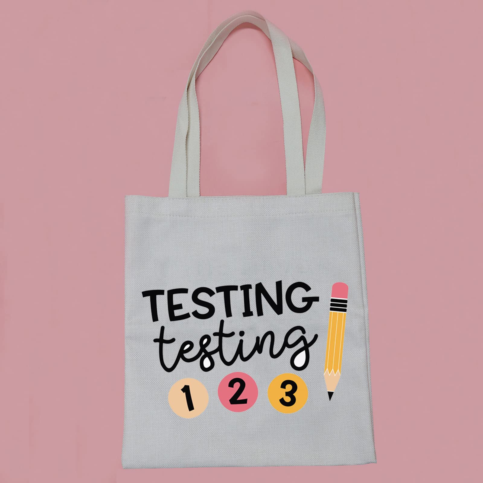 PWHAOO Funny Teacher Accessory Bag Teacher Tote Bag Testing Testing 1 2 3 Tote Bag Test Day Gift (Testing Testing Tote)