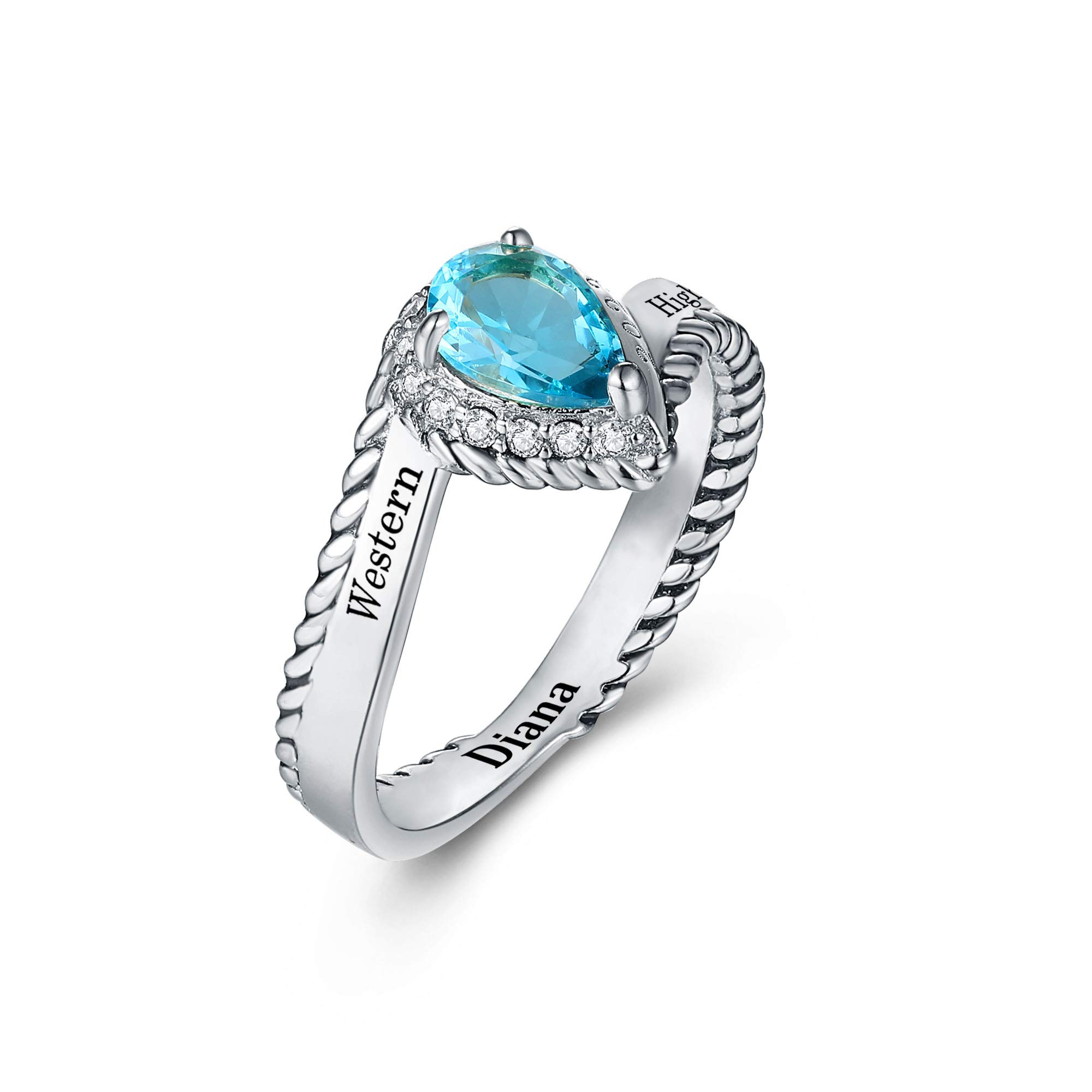PJM Customized Sterling Silver Women’s High School Class Ring – Modern Collection – Fully Personalized (Sterling Silver Platinum)