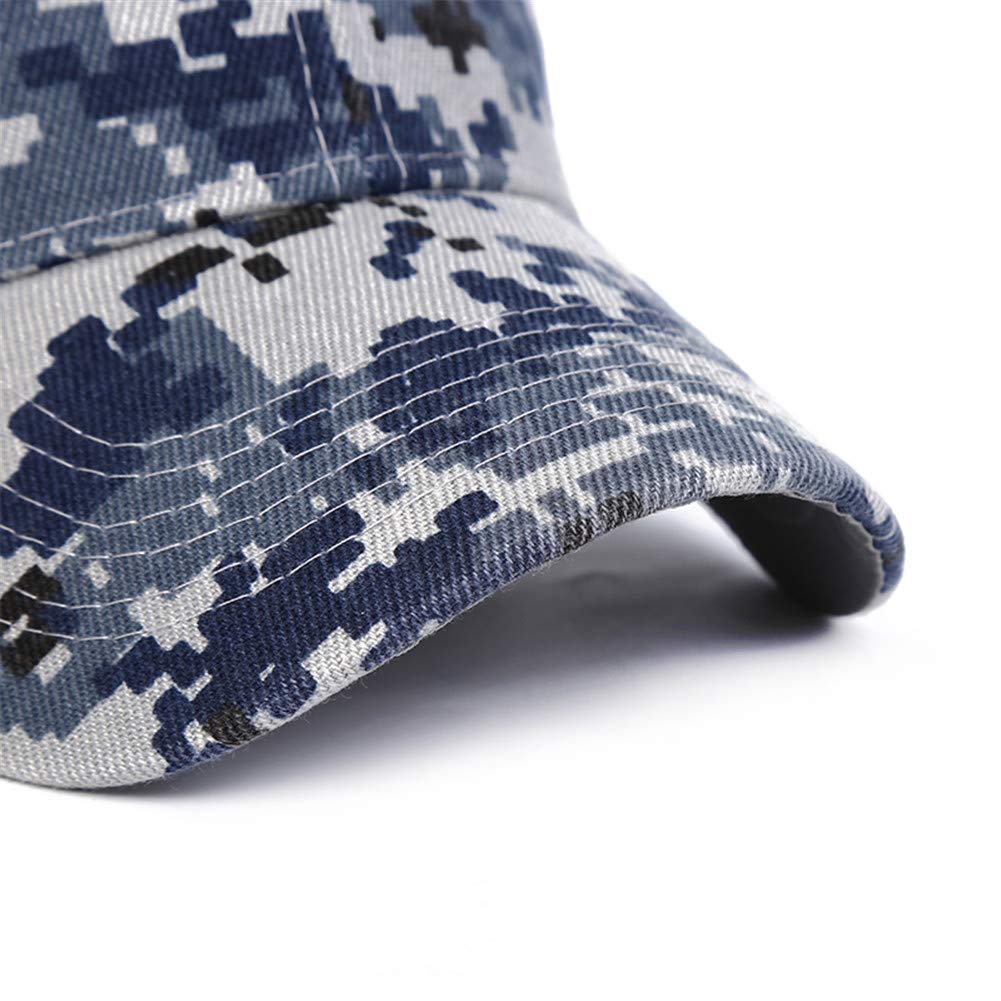 Men Army Camouflage Camo Cap Casquette Hat Climbing Baseball Hat Hunting Fishing Desert Hat Strapback Hat (Blue)