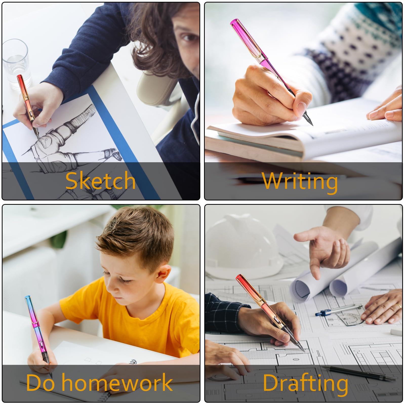 Mechanical Pencils Inkless Pencils Eternal Set - 6 Everlasting Pencil,6 Replaceable Nibs,3 Erasers,1 Pencil Case,Pencil Never Sharpen,Infinity Pencils,Forever Pencil for Kids Student Writing Drawing
