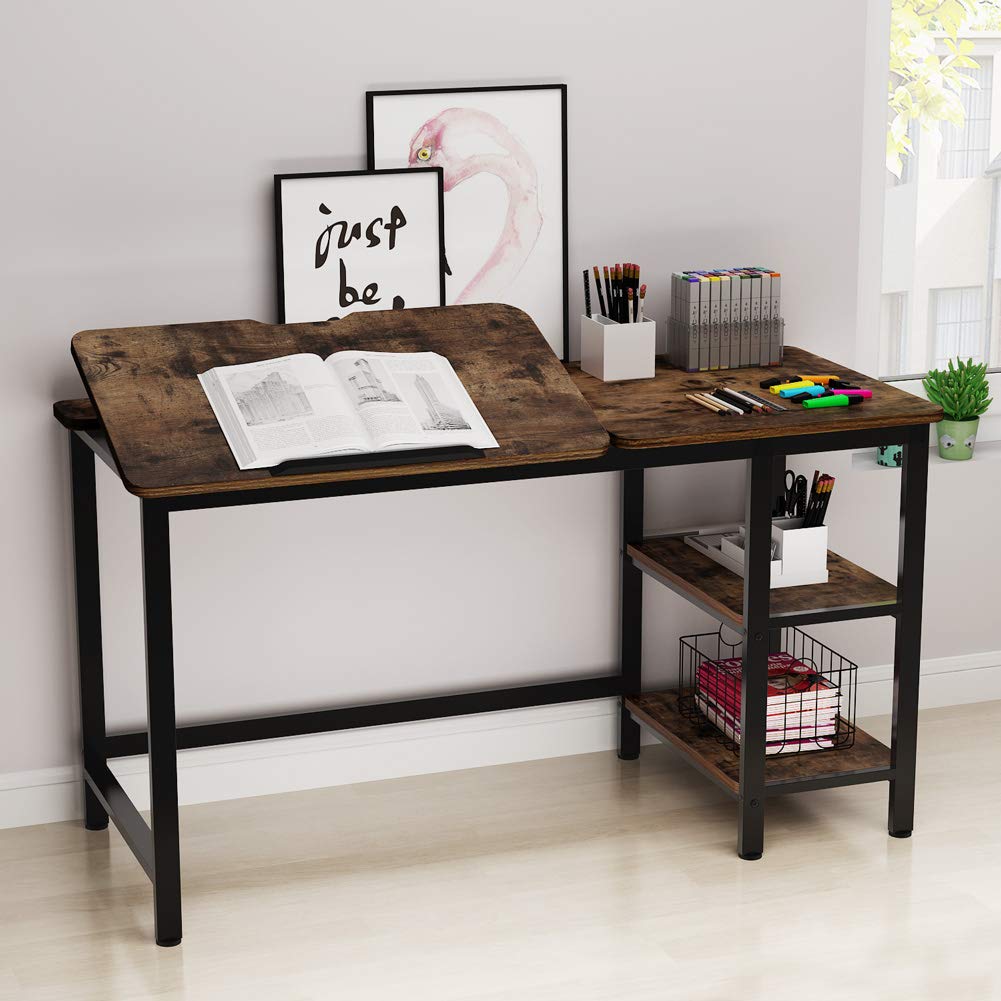 LITTLE TREE Drafting Table, Multi-Function Drawing Table with Adjustable Tiltable Stand Table Board, Can Also be Computer Desk, Writing Desk or Workstation for Office and Home Use. (Rustic Brown)