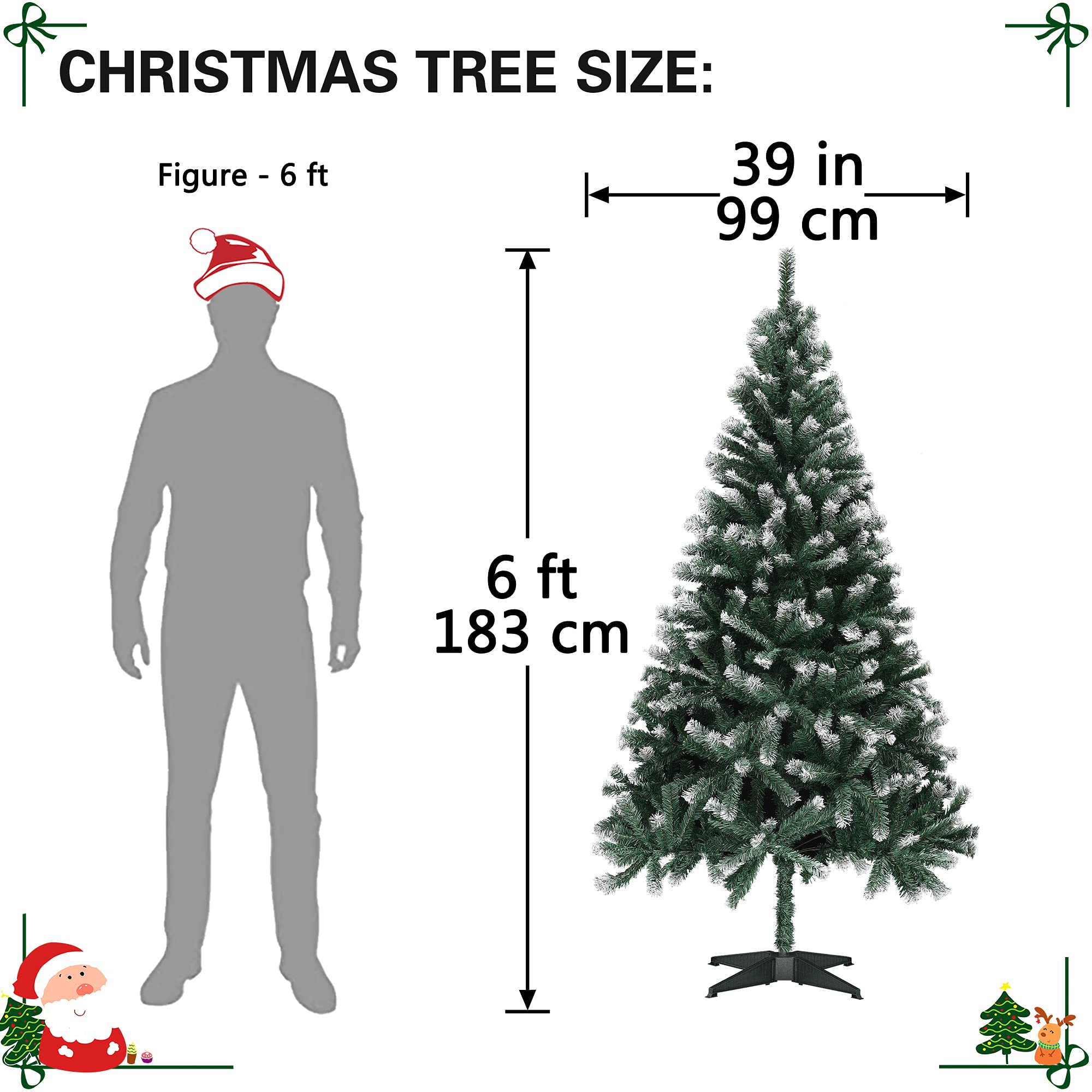 LOKASS 6ft Christmas Tree Artificial Xmas Pine Tree with Detachable Stand for for Home, Office, Party Decoration, Christmas Season, Partially Flocked Design & Metal Hinges & Easy Assembly