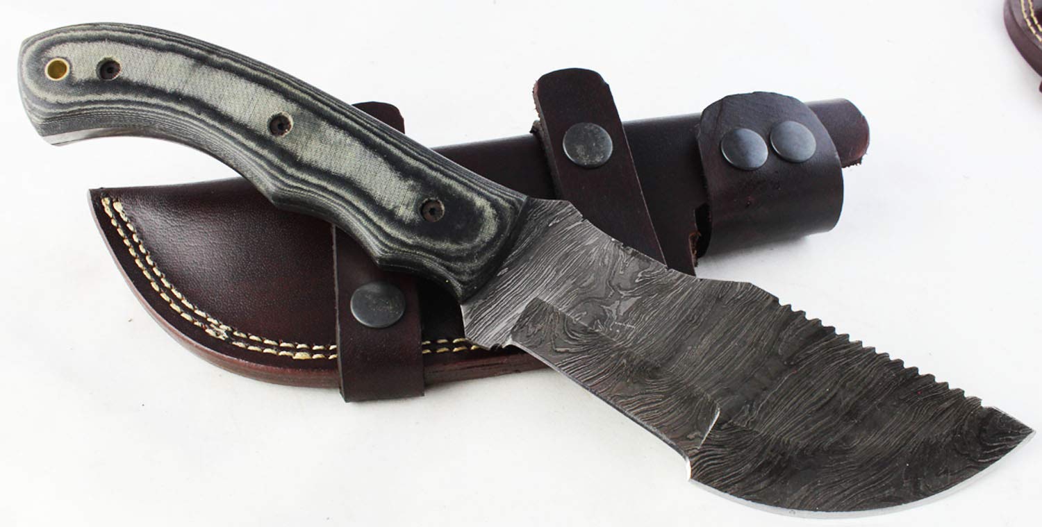 Moorhaus 15.5" Damascus Steel Tracker with micarta Handle Knife - includes leather sheath - special promotional pricing.