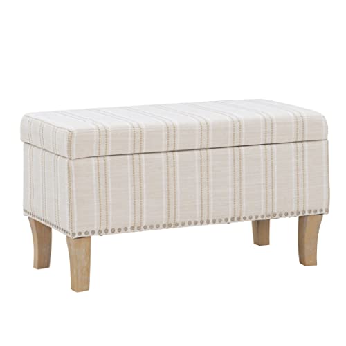 Linon Linen Stripe Upholstered Storage Stephanie Ottoman