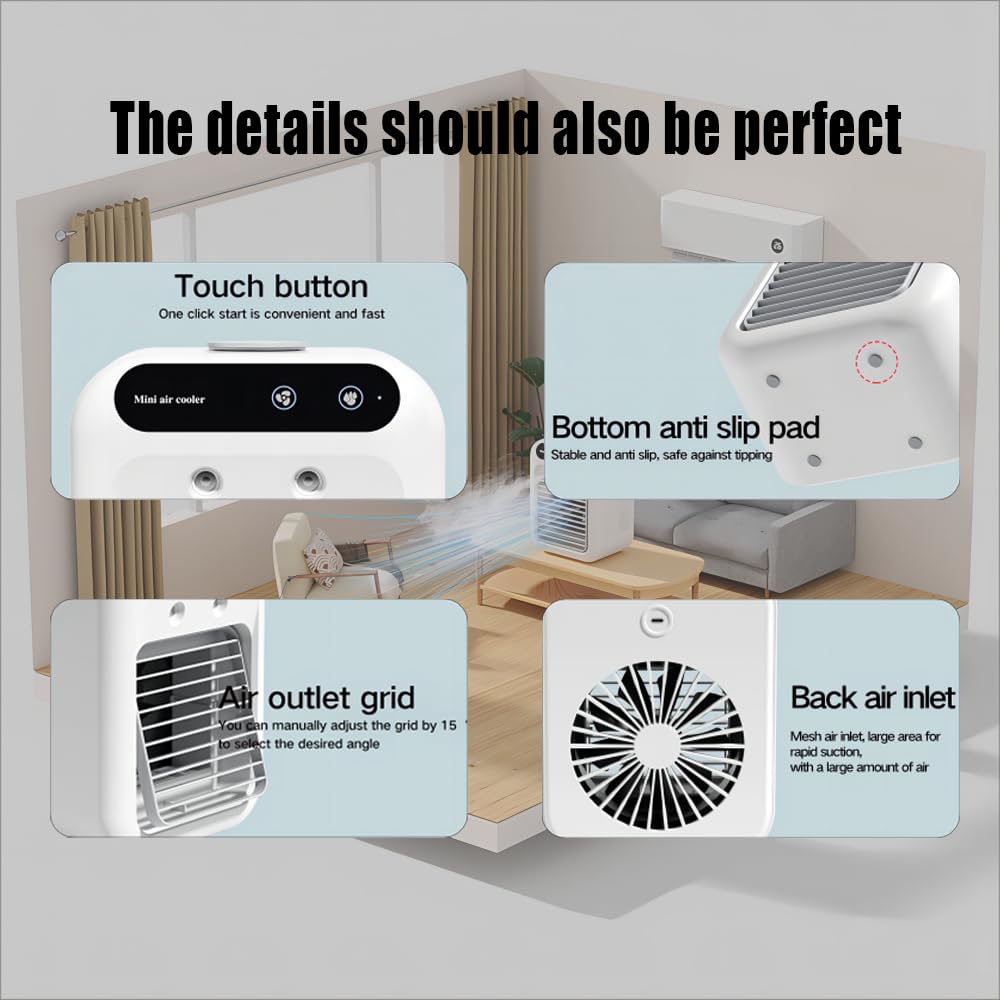 TEDATATA Desk Fan with Cold Water Tank, Mini Spray Air Conditioning Fan, Desktop Cooling Fan, USB Rechargeable, Home Office Car Small Air Cooler (White)