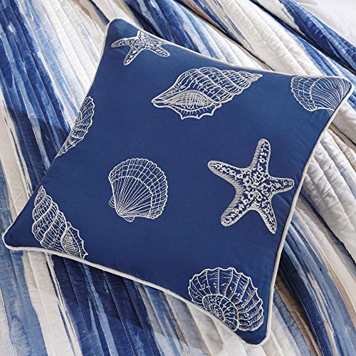 Madison Park Quilt Set Cottage Coastal Design, 6 Piece Set - All Season, Coverlet Bedspread Lightweight Bedding Layer, Shams, Toss Pillows, Full/Queen(90"x90"), Blue/White
