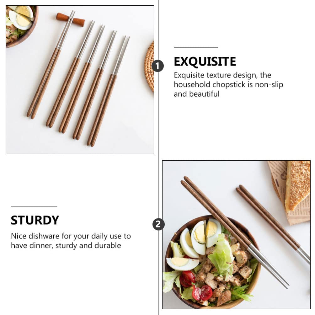 Reusable Metal Stainless Steel Chopsticks: 2 Pairs Long Cooking Chopsticks with Wooden Handle Japanese Type Sashimi Chopsticks for Home Restaurant